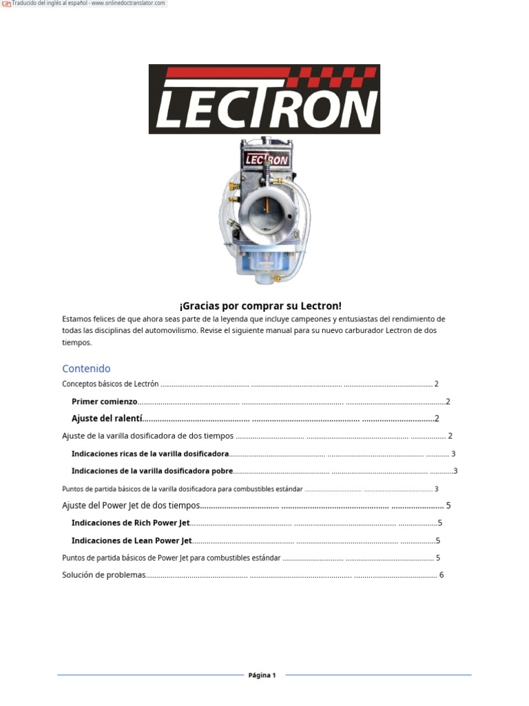 Lectron. Español | PDF | Carburador | Máquinas rotativas