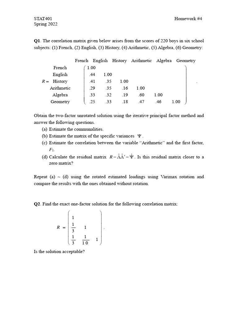 HW 4 | PDF | Matrix (Mathematics) | Algebra