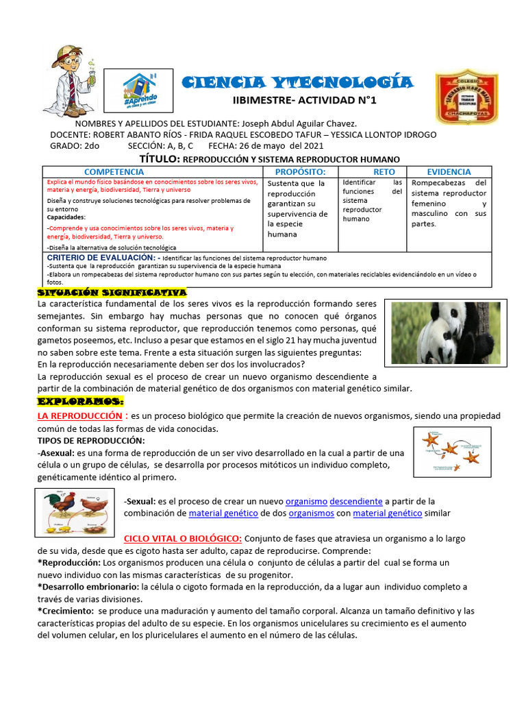 Aguilar Chavez Joseph Abdul ACTIVIDAD 1 REPRODUCCIÓN | PDF | Reproducción | Sistema reproductivo