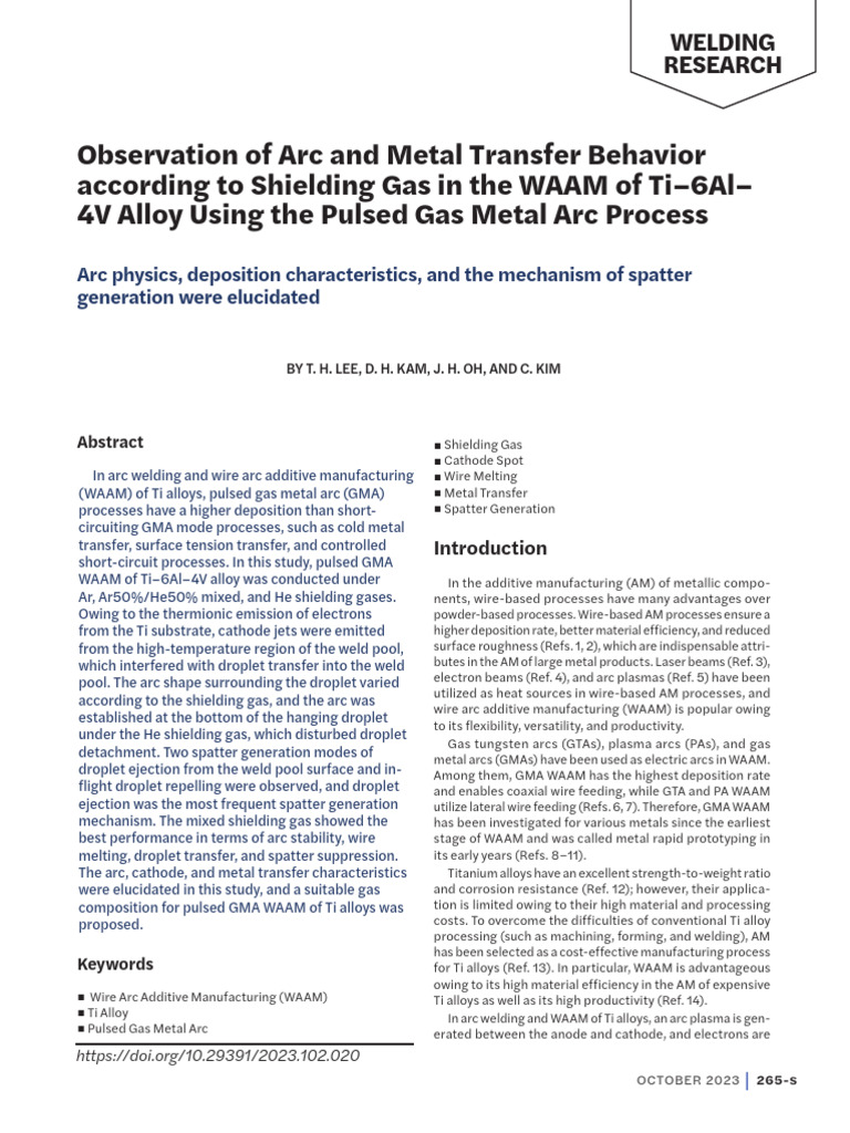 Observation of Arc and Metal Transfer Behavior According To Shielding ...