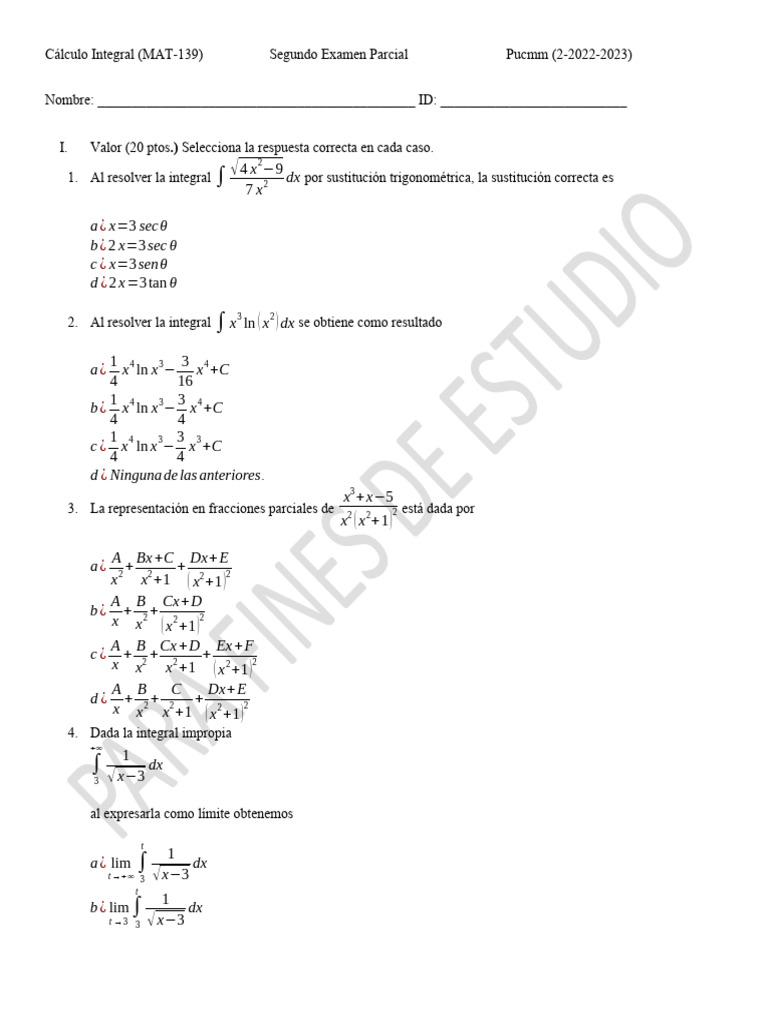 4 x −9 7 x =3 secθ 2 x =3 sec θ =3 senθ 2 x =3 tan θ ln 1 4 lnx − 3 16 ...
