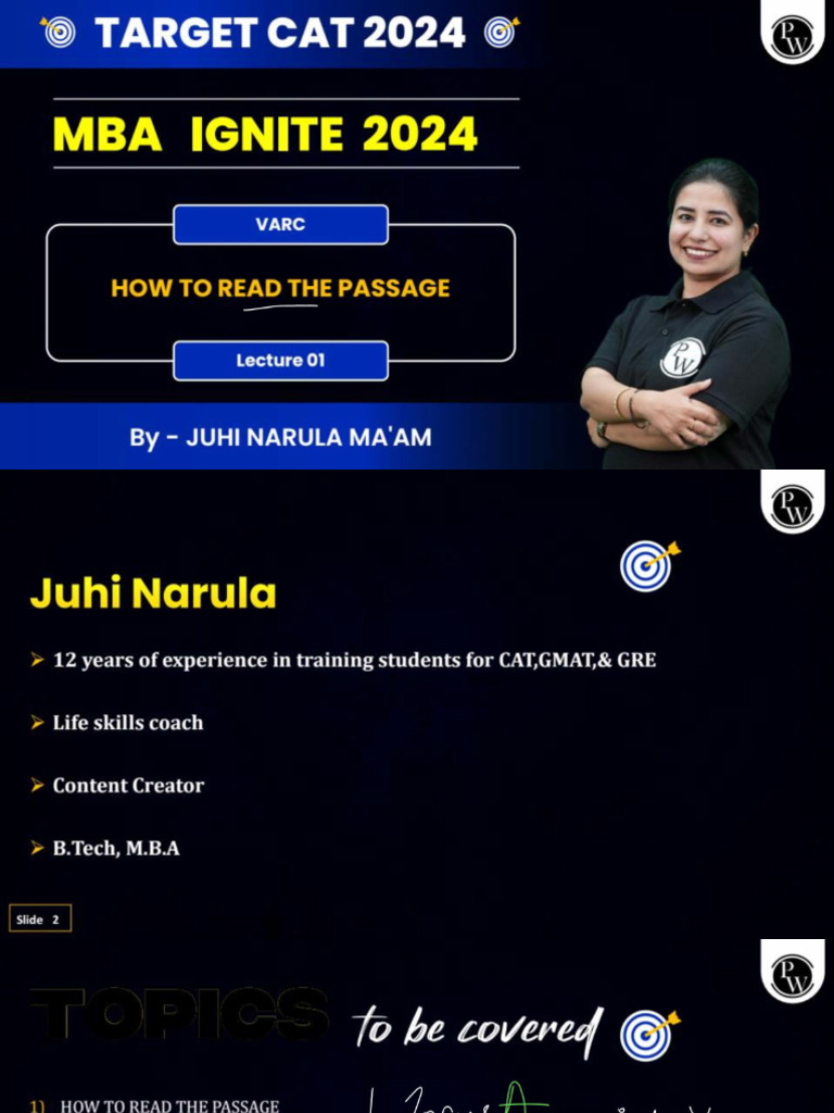 Reading Comprehension 01 - Class Notes - MBA IGNITE-2024 | PDF