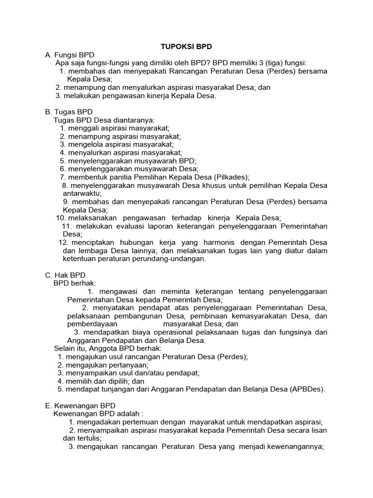 Tupoksi BPD | PDF