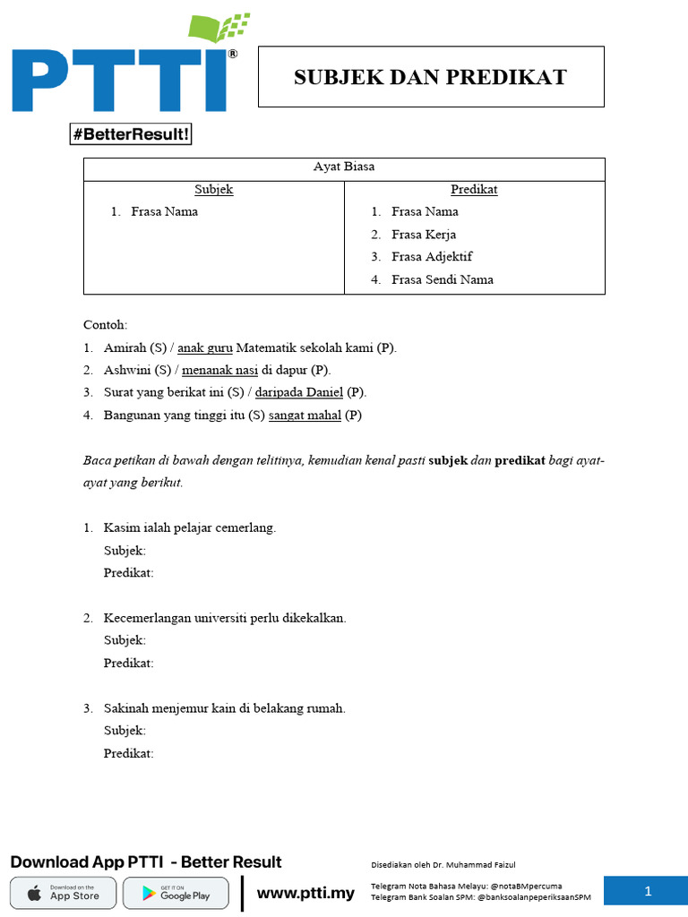 Latih Tubi Subjek Dan Predikat | PDF