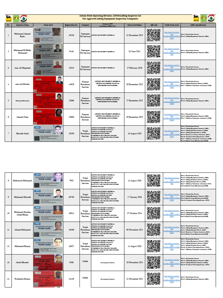 ZFOD Approved Lifting Equipment Inspectors | PDF | Crane (Machine ...