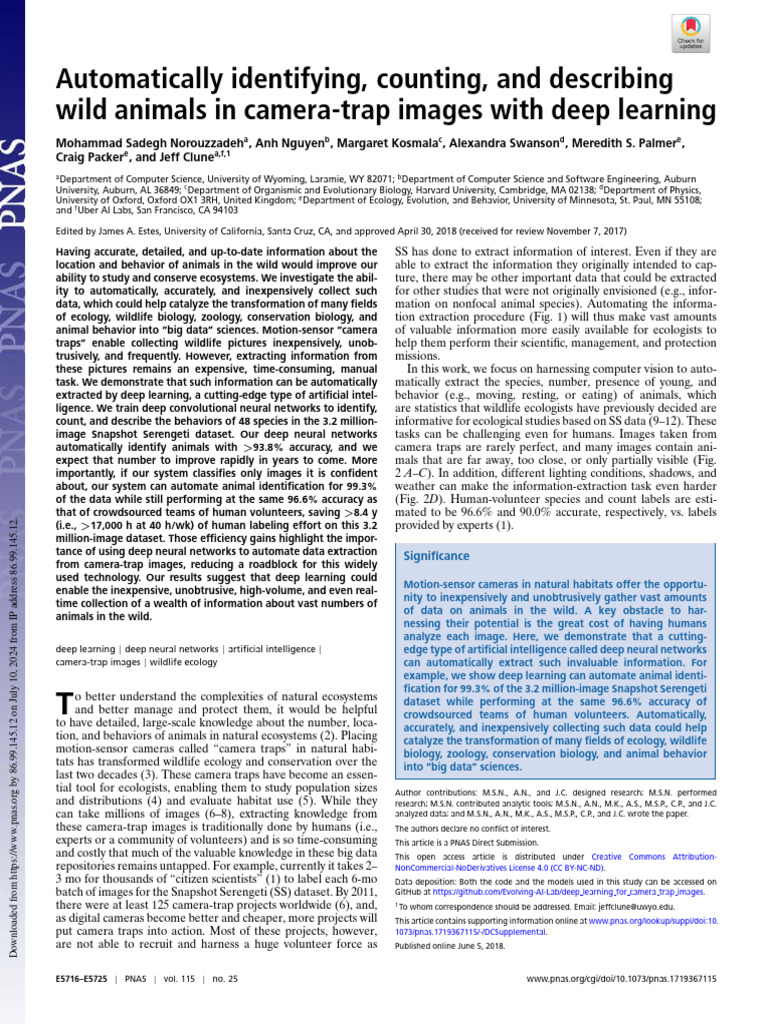 Norouzzadeh Et Al 2018 Automatically Identifying Counting and Describing Wild Animals in Camera ...