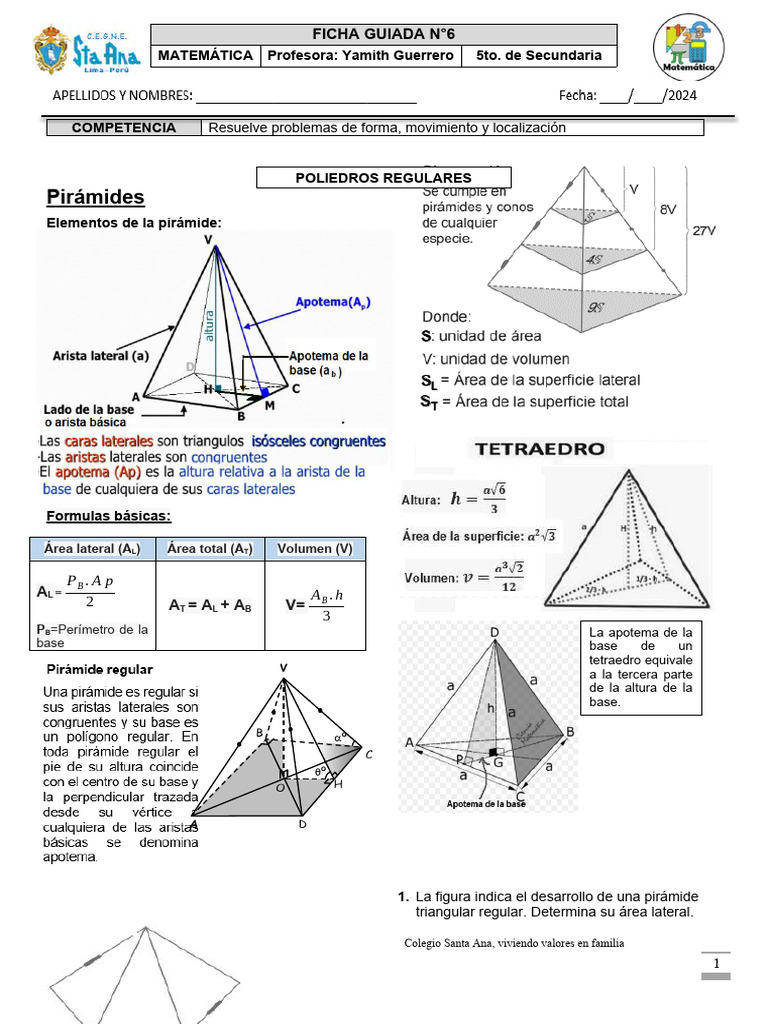 FICHA GUIADA NO.6 Poliedros Pirámides y Prismas | PDF | Tetraedro ...