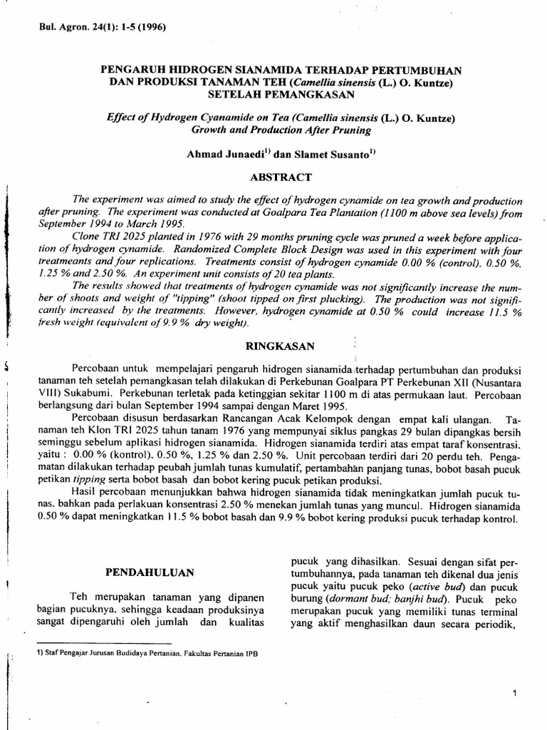 Pengaruh Hidrogen Cyanamide THD Pertumbuhan Tanaman Teh | PDF