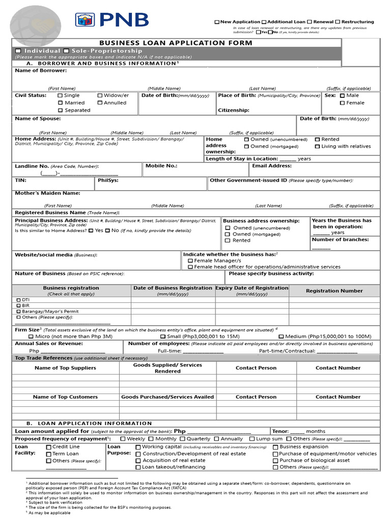 PNB Business Loan Application Form | PDF | Loans | Credit