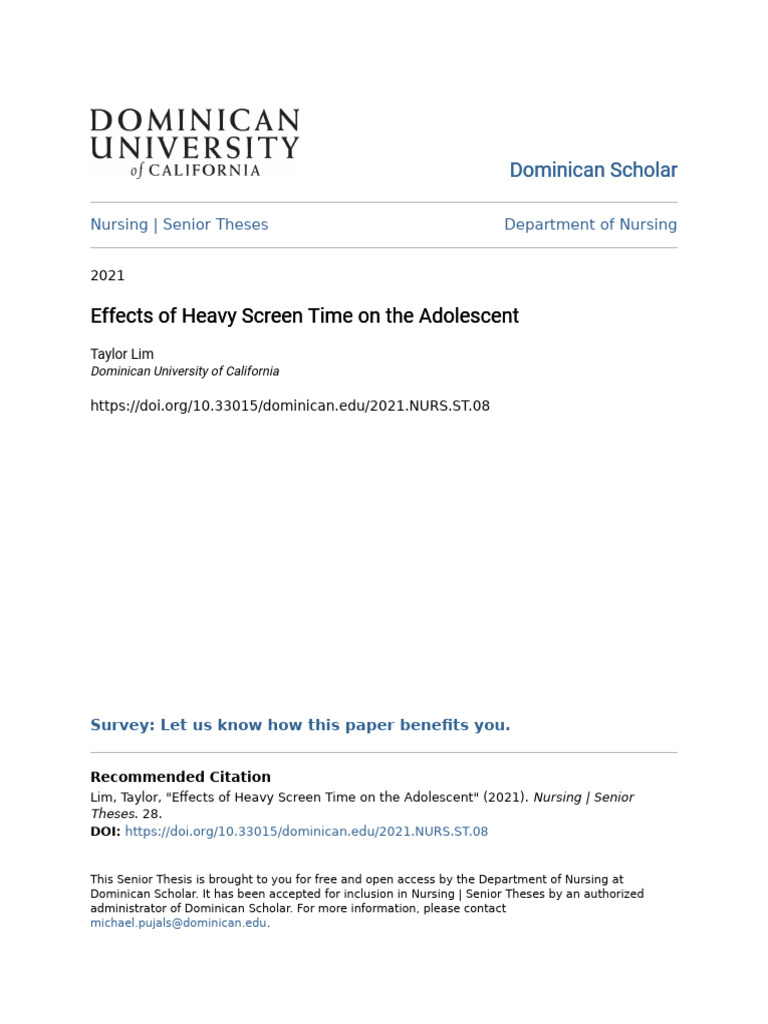 Effects of Heavy Screen Time On The Adolescent | PDF | Childhood ...