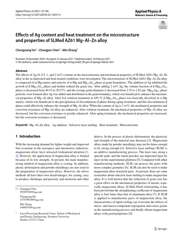 hu2021 | PDF | Heat Treating | Magnesium