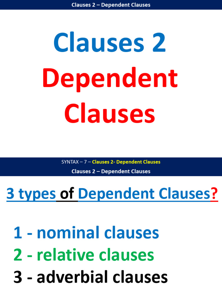 Syntax-Lesson 7-Clauses 2-Dependent Clauses | PDF | Clause | Syntax
