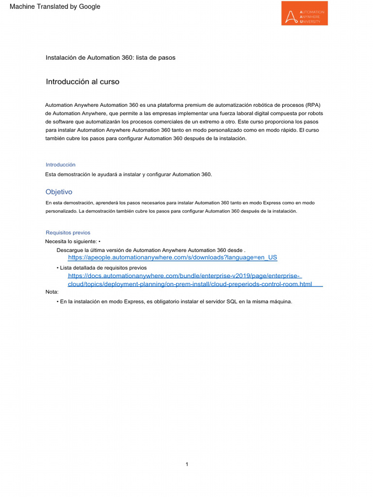 Instalación de Automation 360 Lista de Pasos | PDF | Autenticación | Contraseña