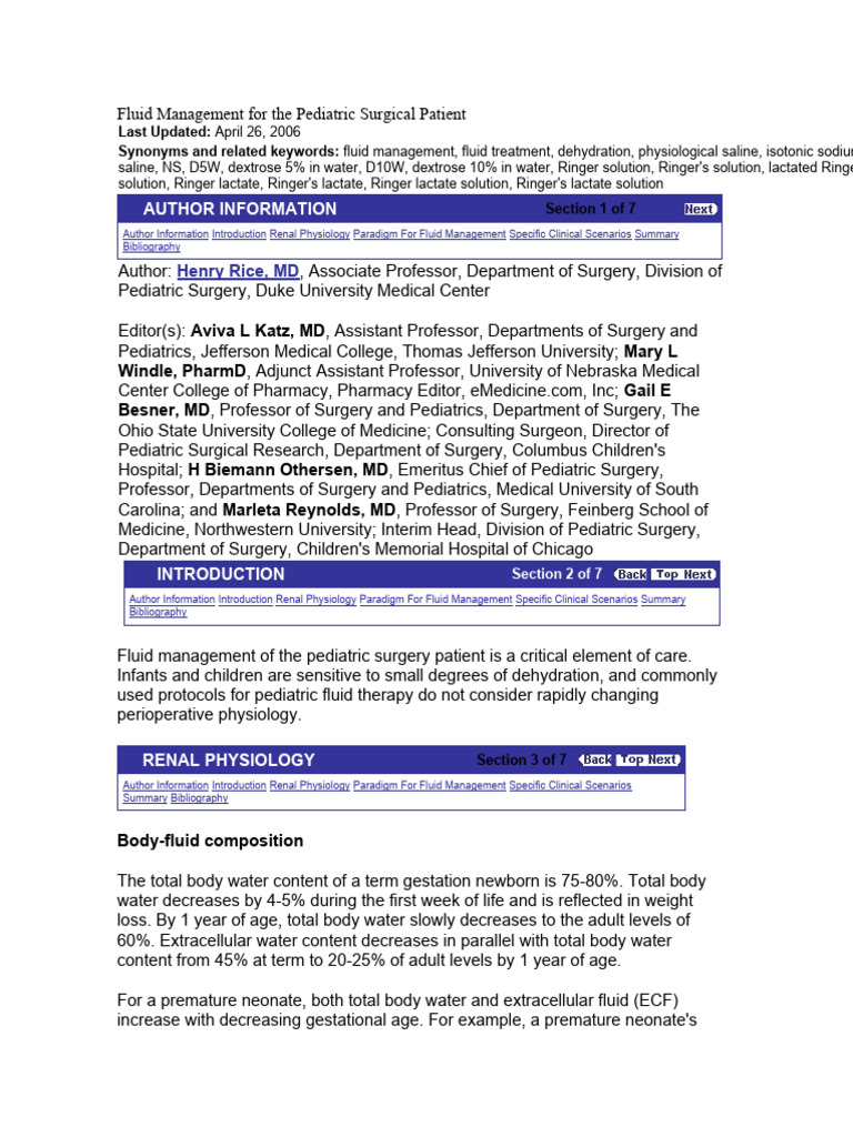 Fluid Management For The Pediatric Surgical Patient-Emedicine | PDF ...
