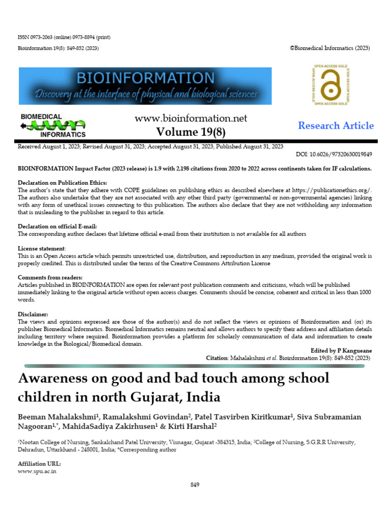 Good and Bad Touch Awareness in Schools | PDF | Open Access | Child ...
