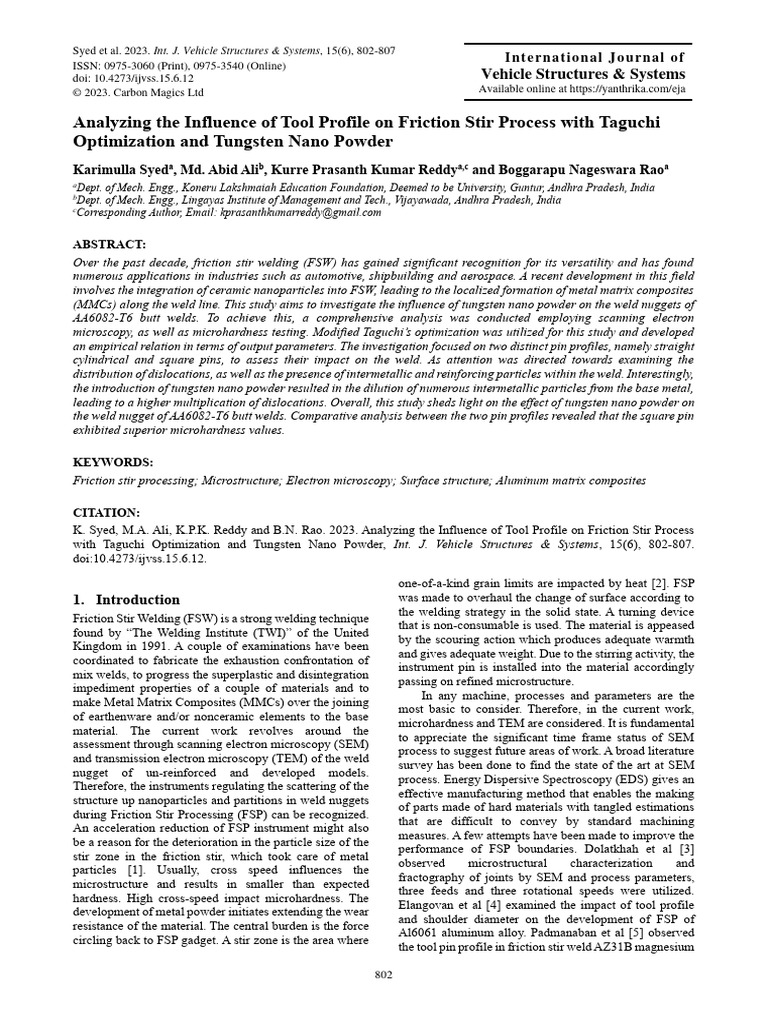 Analyzing The Influence of Tool Profile On Friction Stir Process With ... Analyzing The Influence of Tool Profile On Friction Stir Process With ...