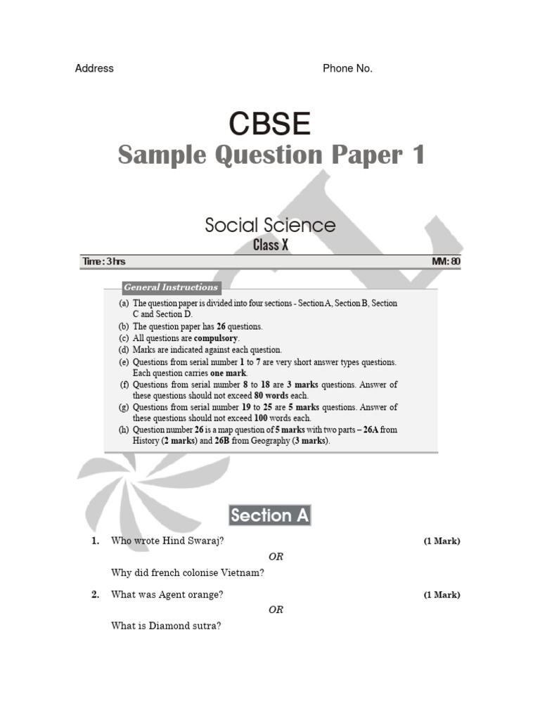 CBSE Class X Social Science Sample Paper | PDF | Economies
