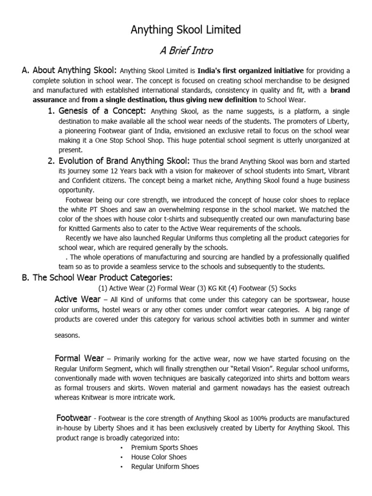 India's First One-Stop School Wear Solution | PDF | Outsourcing ...