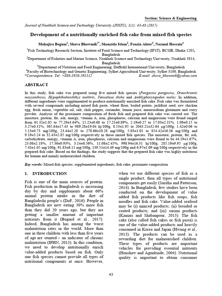 23 Development of A Nutritionally Enriched Fish Cake From Mixed Fish Species | PDF | Magnesium ...