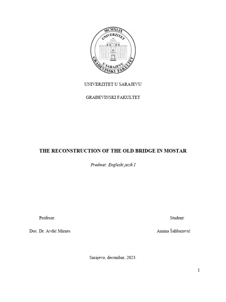 The Reconstruction of The Old Bridge in Mostar - Amina | PDF | Porosity ...
