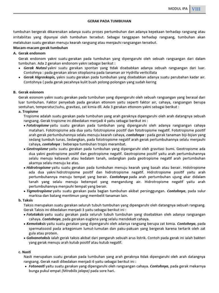 Gerakan Tumbuhan: Endonom dan Esionom | PDF