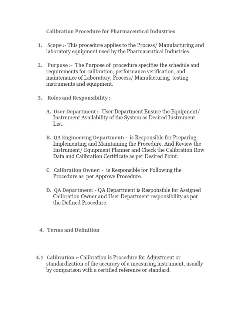 Calibration Procedure For Pharmaceutical Industries Download Free Pdf