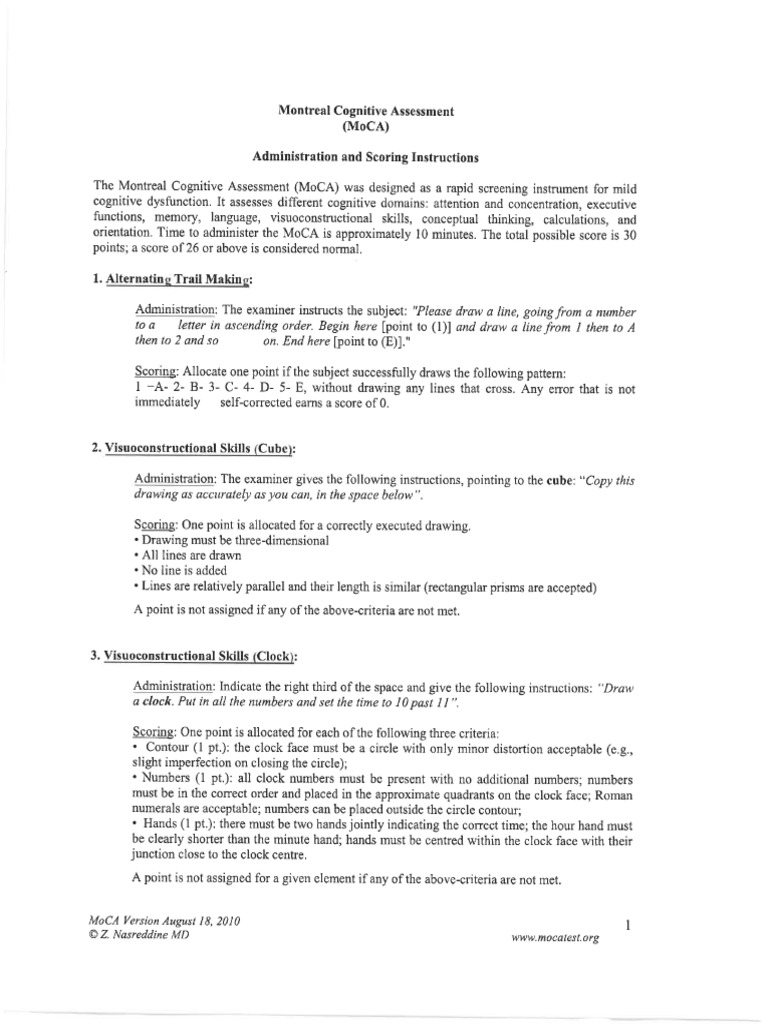 MoCA scoring | PDF