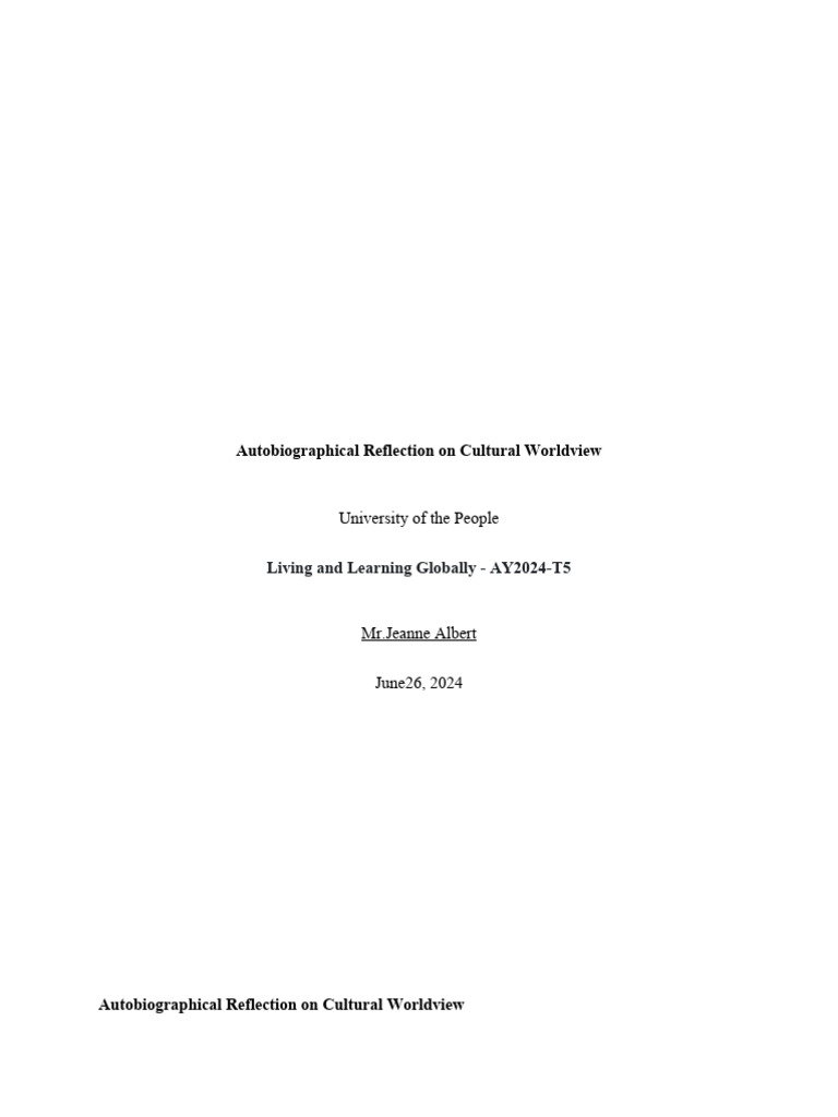 Autobiographical Reflection On Cultural Worldview | PDF | Experience ...