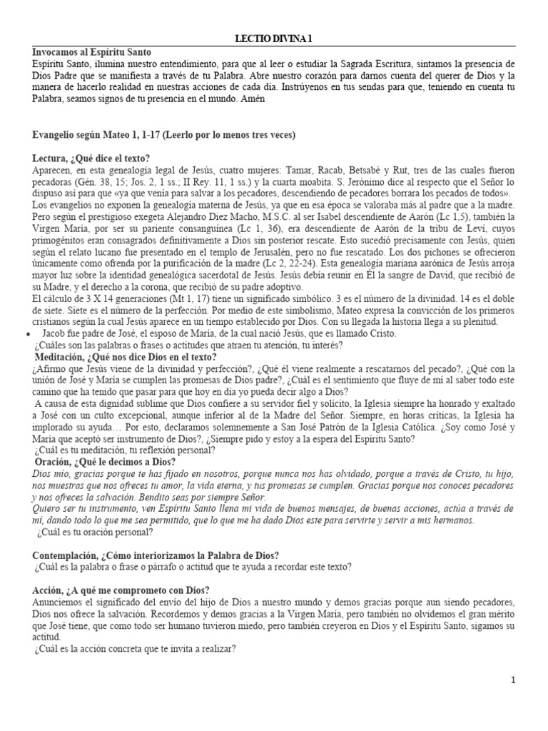 Lectio Divina 1 | PDF | Lectio Divina | Oración