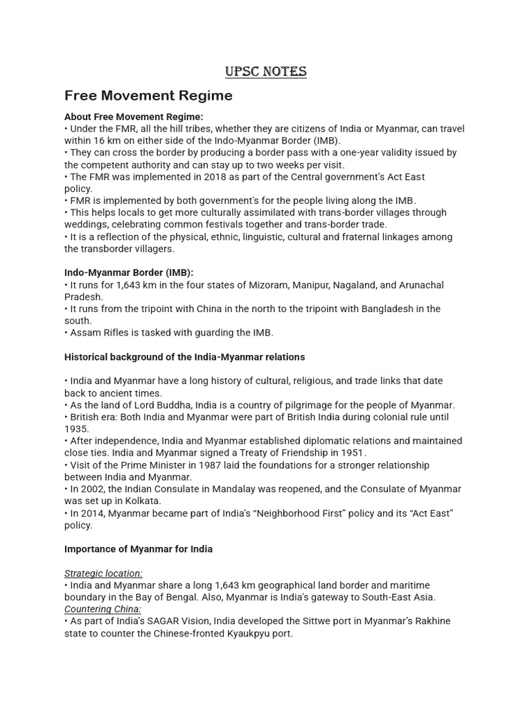 Free Movement Regime | PDF | Myanmar | International Relations