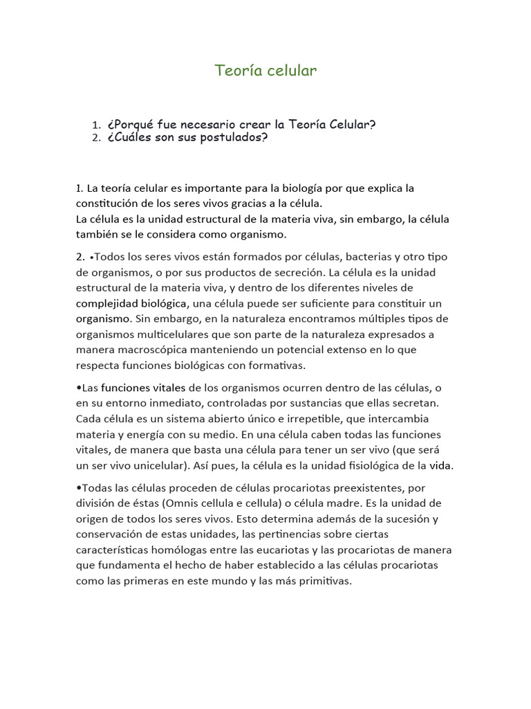 Teoría Celular | PDF