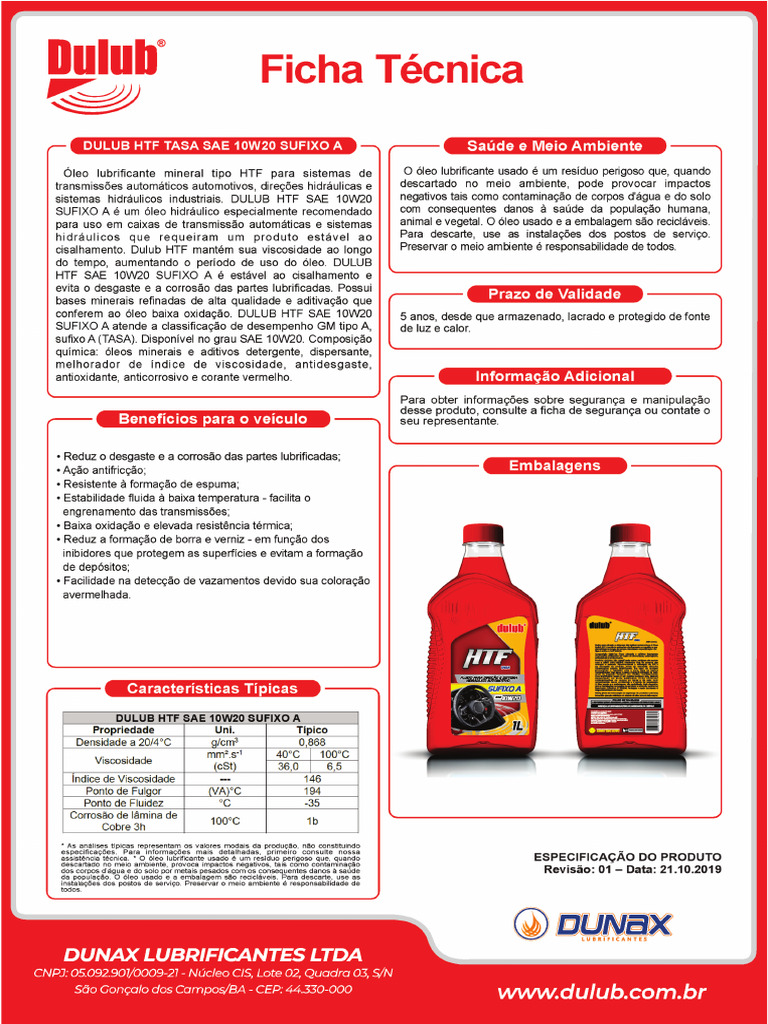 Atf Tasa 10w20 - Ficha Técnica | PDF