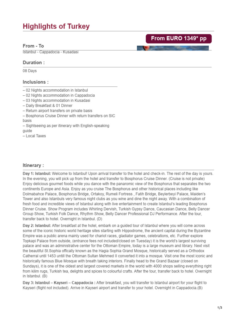 Highlights of Turkey | PDF | Istanbul | Carpet