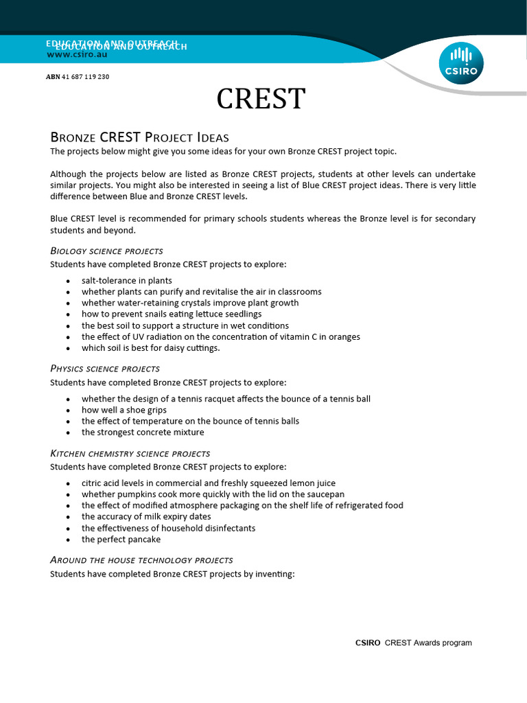 Bronze CREST Project Ideas Guide | PDF | Science & Mathematics