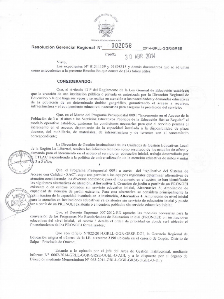 RGR 2058 30042014-Creacion PDF | PDF | Educación de la primera infancia