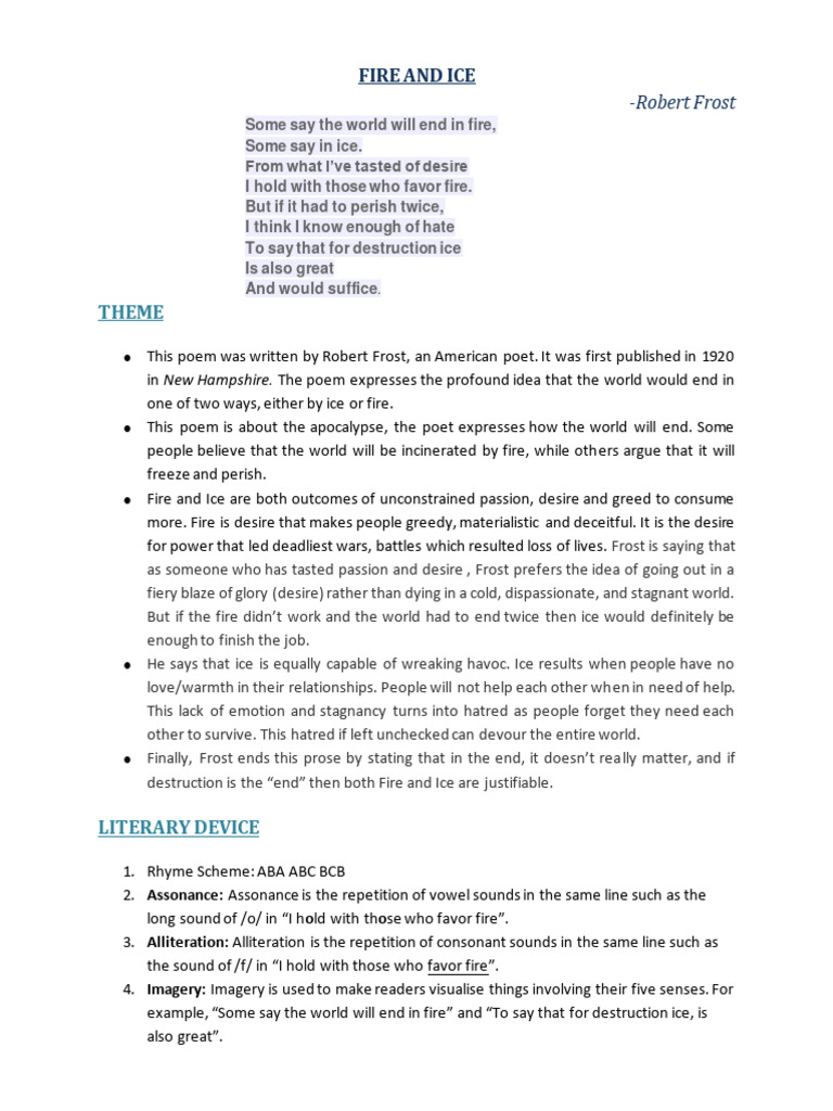 Fire and Ice | PDF | Rhyme | Poetry