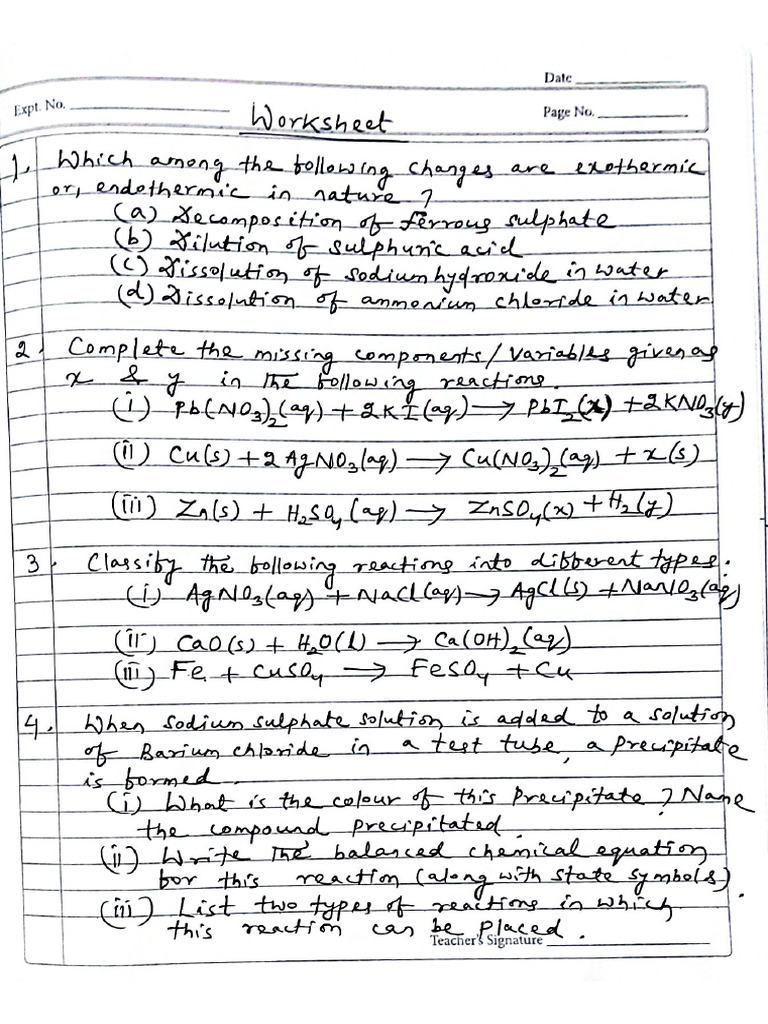 Chemistry Worksheet | PDF