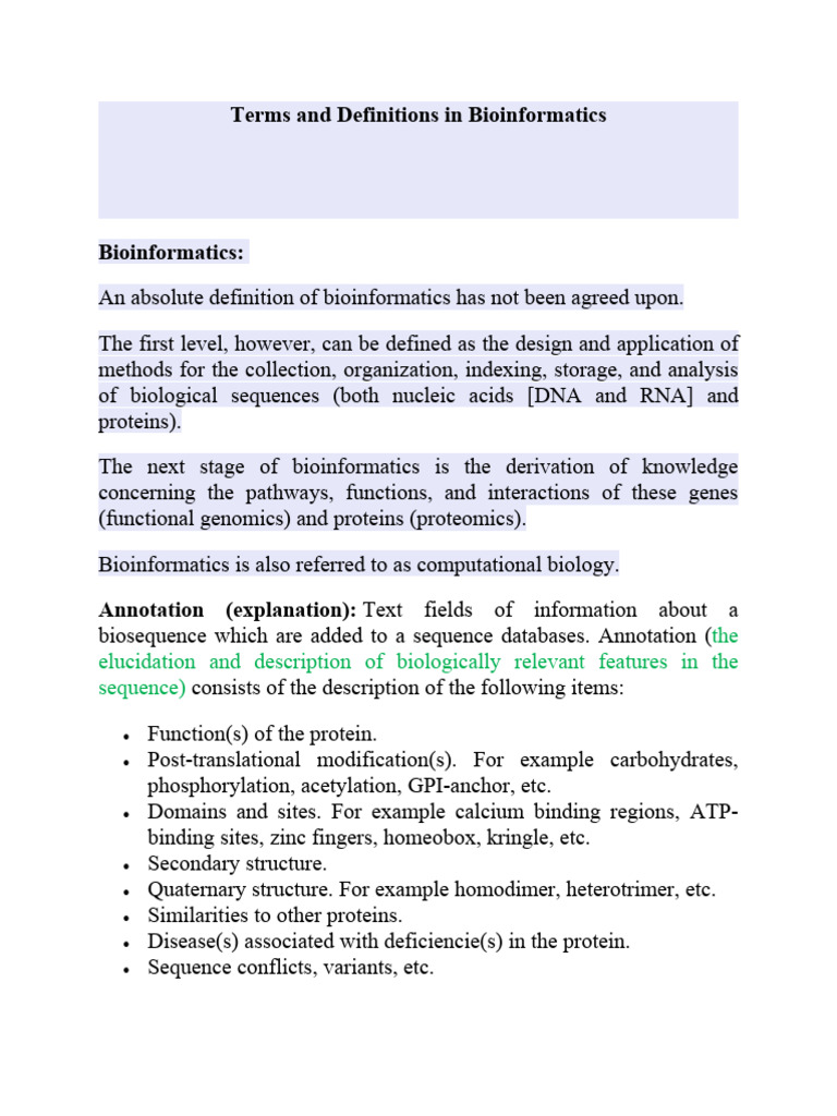 Lec 3 Terms and Definitions in Bioinformatics | PDF | Nucleic Acid Sequence | National Center ...
