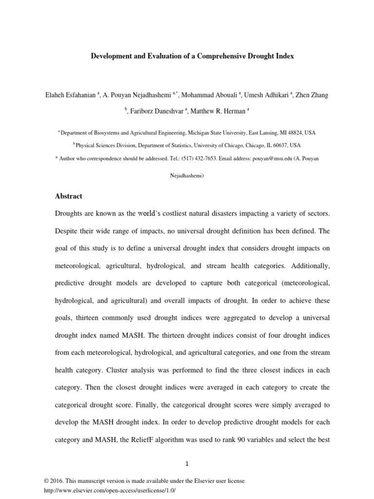 Development and Evaluation of A Comprehensive Drought Index | PDF | Drought | Evapotranspiration