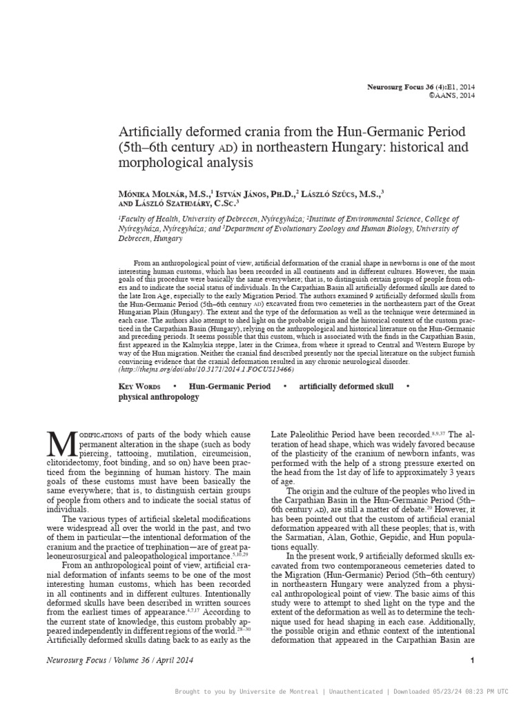 Hun-Germanic Cranial Deformation Study | PDF | Skull | Huns