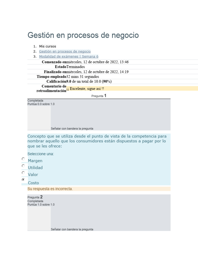 Gestión en procesos de negocio examen semana 6 | PDF | Logística | Gestión de recursos humanos