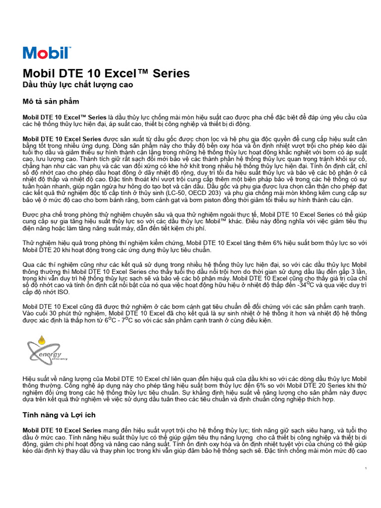 Dầu thủy lực Mobil DTE 10 Excel | PDF
