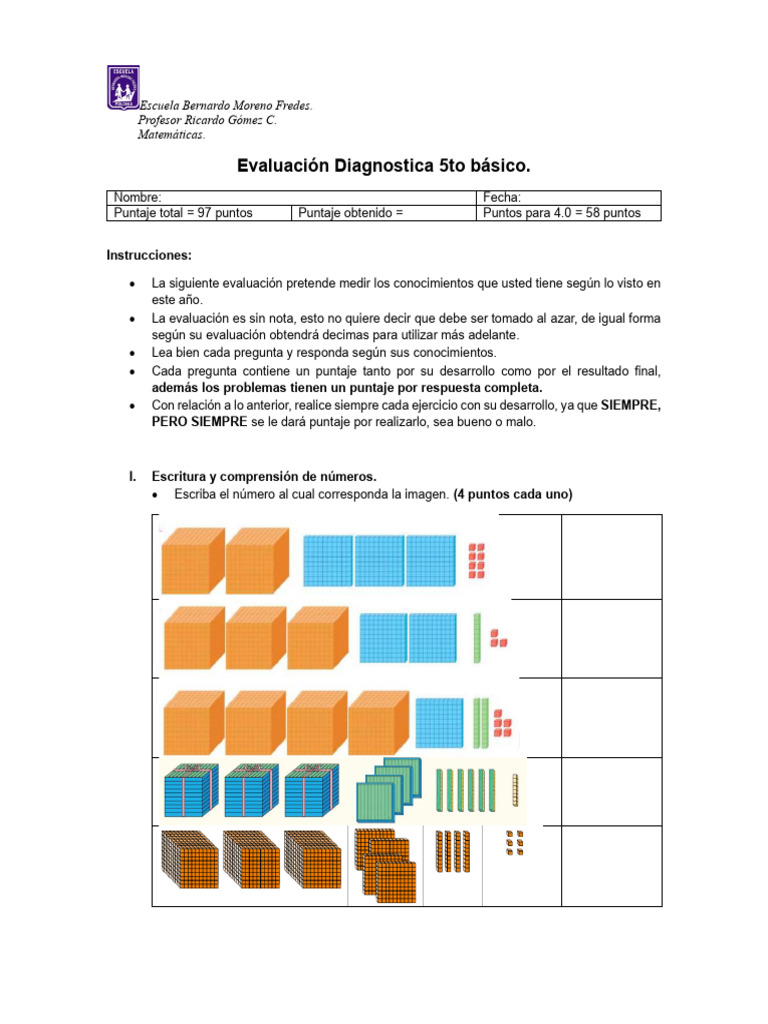 Evaluación Diagnóstica 5° Básico | PDF