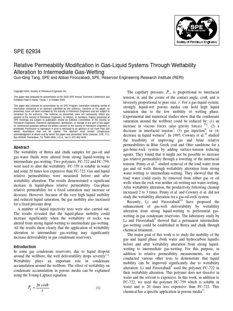 Relative Perm Modification in Gas Liquid Sys Through Wettability ...
