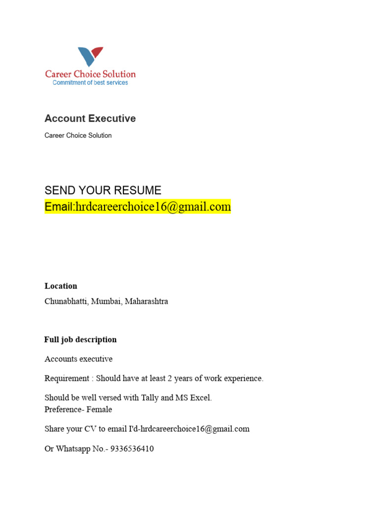 Account Executive - Career Choice Solution Jul24 | PDF | Finance & Money Management