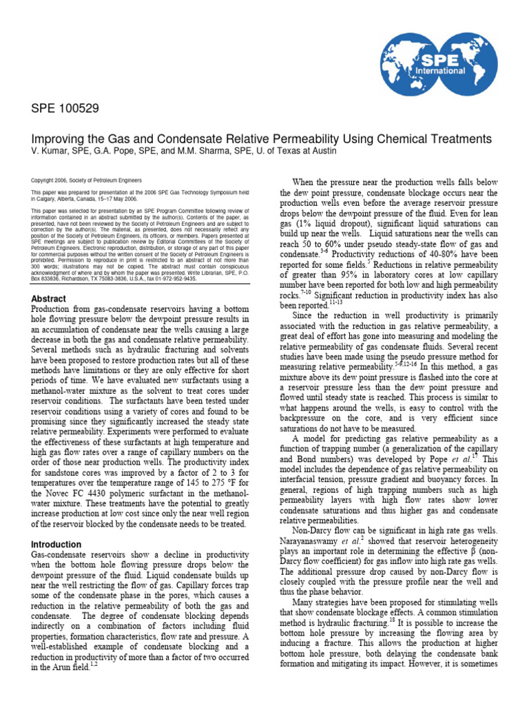 Improving The Gas and Condensate Relative Permeability Using Chemical Treatments (SPE-100529-MS ...