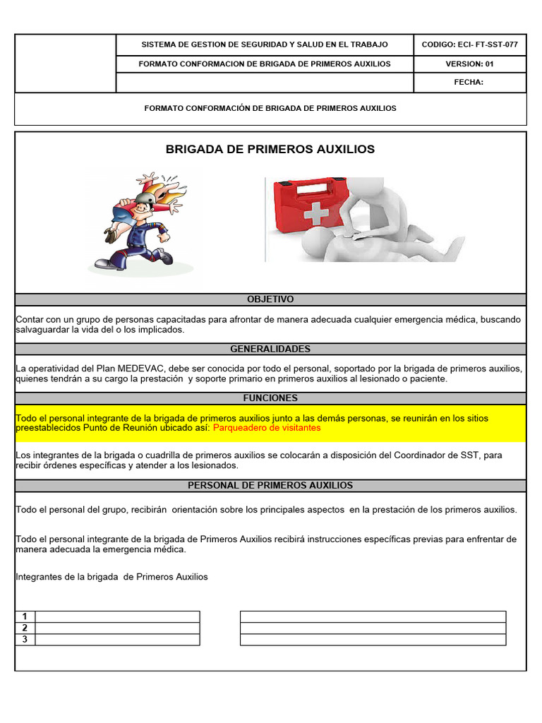 Formato Conformacion de Brigada de Primeros Auxilios | PDF