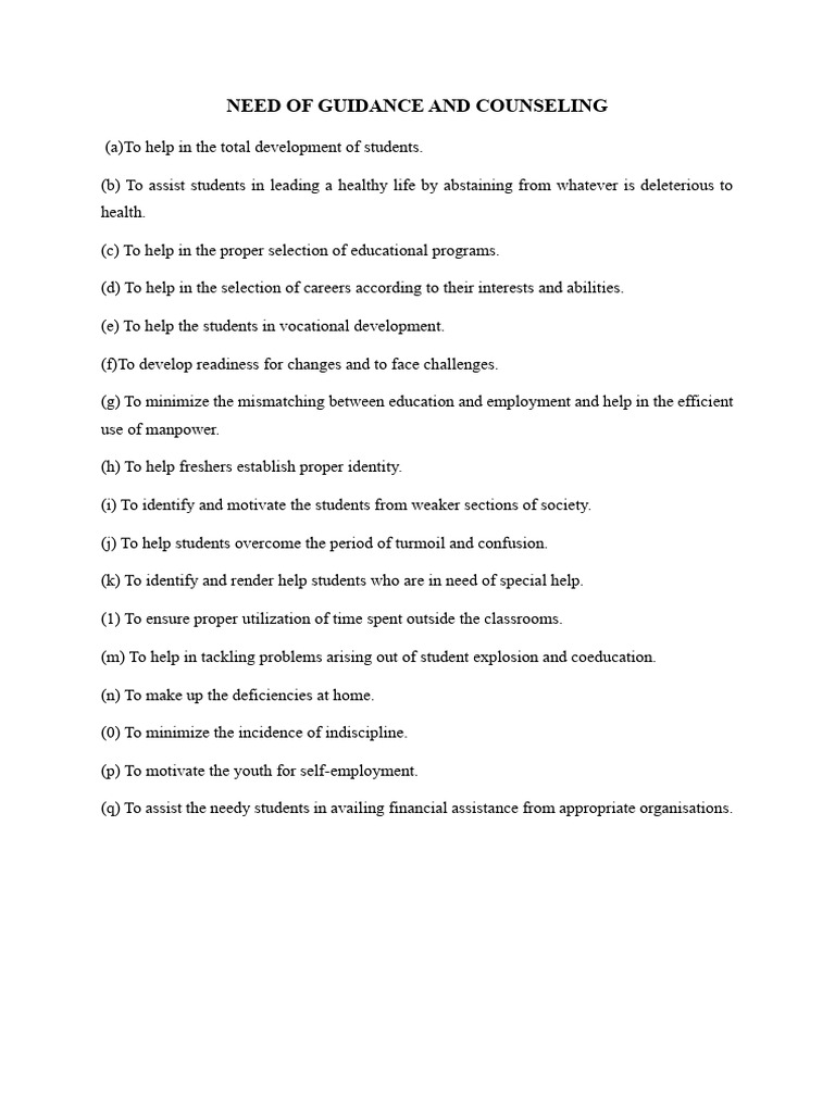 Need of Guidance and Counseling | PDF | Nursing | Public Services
