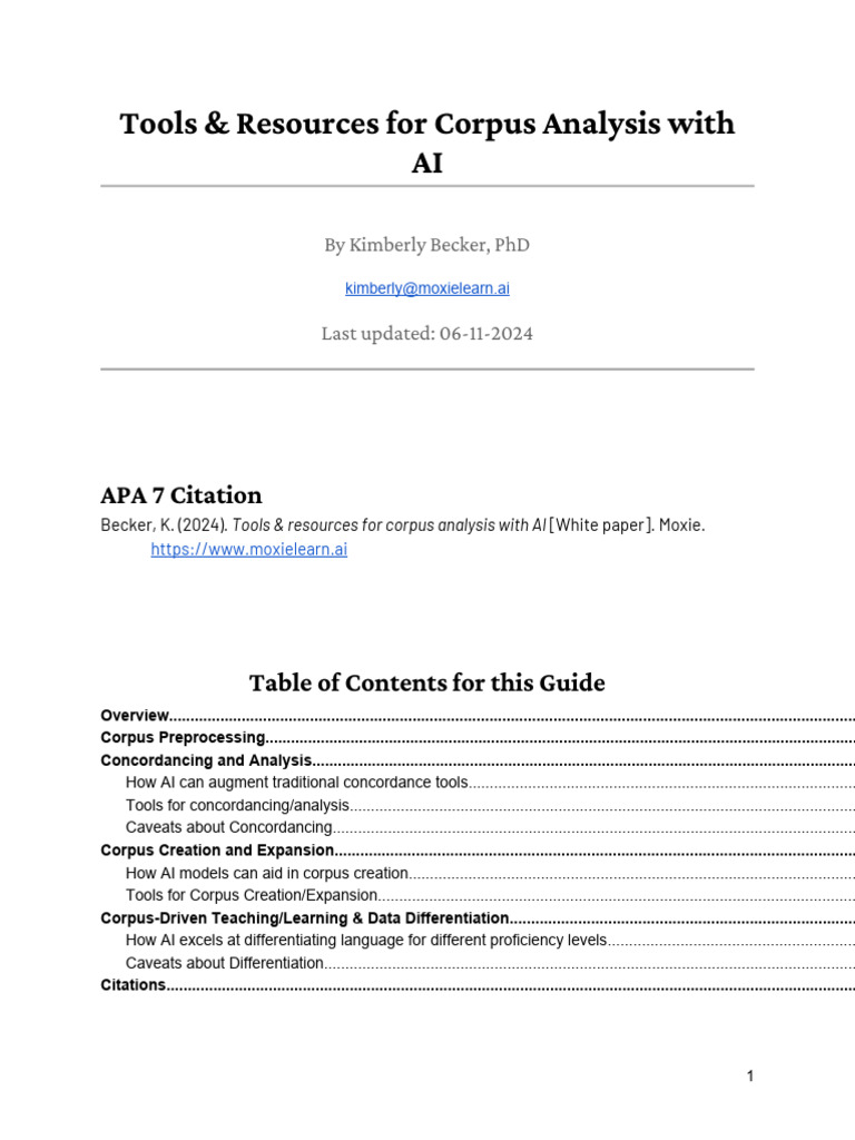 Tools & Resources For Corpus Analysis With AI | PDF | Artificial ...