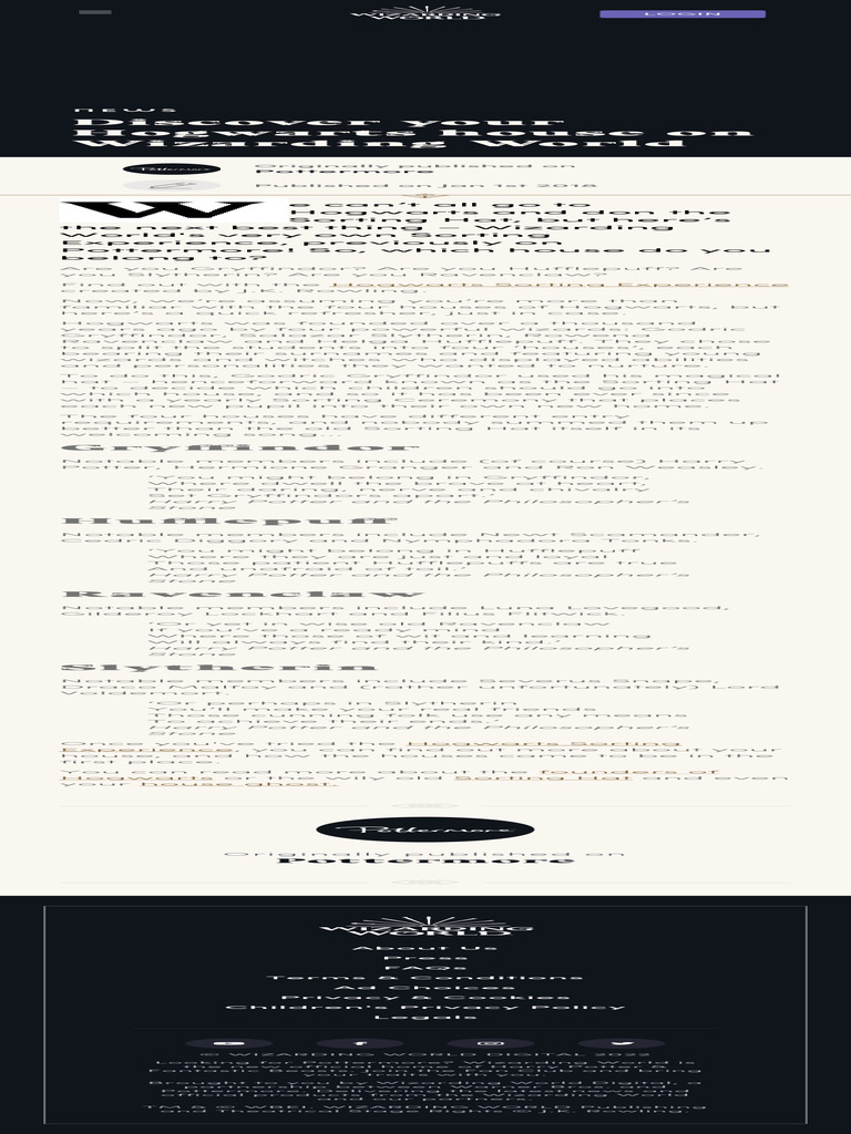 Discover Your Hogwarts House On Wizarding World Wizarding World | PDF ...